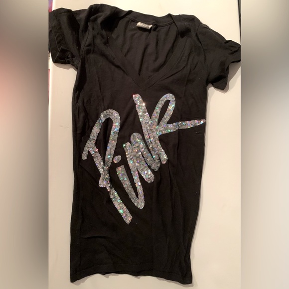 PINK Victoria's Secret | Tops | Pink Victorias Secret Black Tshirt With ...